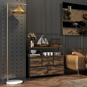 HOMCOM komoda s 5 sklápěcími látkovými zásuvkami a otevřenými policemi, 98 x 29 x 85 cm, rustikálně hnědá