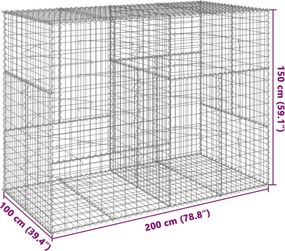 Gabionový koš s víkem 200 x 100 x 150 cm pozinkované železo 3295214