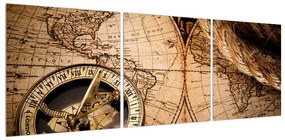 Historický obraz mapy světa a kompasu (120x40 cm)