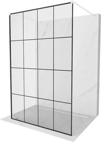 Mexen Kioto, průchozí sprchová zástěna 140 x 200 cm, 8mm sklo čiré/černý vzor, 2x bílá stabilizační rozpěra, 800-140-002-20-77