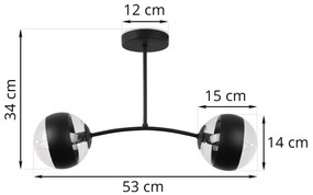 Stropní svítidlo Toledo, 2x černé/transparentní skleněné stínítko, B