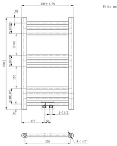 Gamma Simple, topné těleso 400x700 mm, 234 W, zlatá matná, GMA-SIMP-7040-BGD