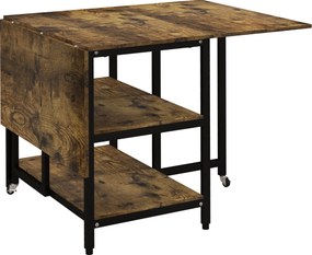 HOMCOM Rozkladací Skládací Jídelní Stůl Obdélníkový Mobilní Kuchyňský Stůl pro 2-6 Osob se 2 Otevřenými Policemi 140cm x 80cm x 75cm Rustikálně Hnědý