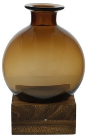 Goebel Designová váza Smoky Amber, janratová, sklo/dřevo