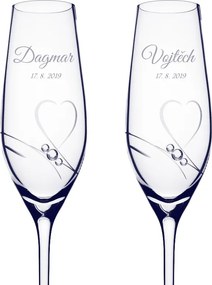 AKRISTAL Romantik - svatební skleničky na sekt se jmény a Swarovski® Elements