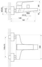 Aqualine - Vanová baterie RITMO lesklý chrom