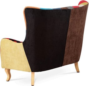 Dvojsedačka, potah látka patchwork, dřevěné nohy, masiv kaučukovník patchwork