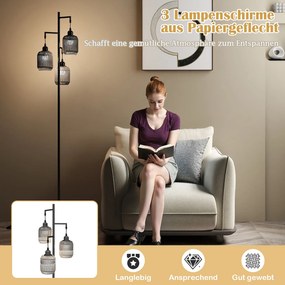 Costway Stojací lampa 173 cm lampa na čtení s 3 E27 zásuvkami a nožním – černý