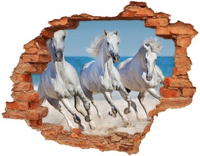 Wallmuralia Nálepka fototapeta 3D Bílí koně pláž 90x70 cm