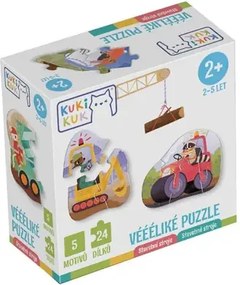 KukiKuk 80060 - Véééliké puzzle Stavební stroje / od 2 let