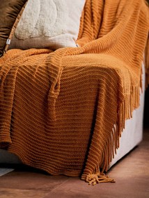 Sinsay - Jednobarevná deka s třásněmi - oranžová
