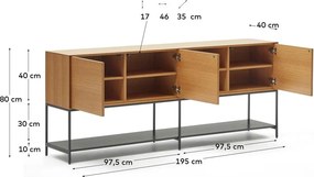 Nízká komoda v dekoru dubu v přírodní barvě 195x80 cm Vedrana – Kave Home