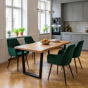 Vikio Jídelní set pro 4 osoby 160x90 cm dub noha U zelená židle s područkami VJS166-4Z