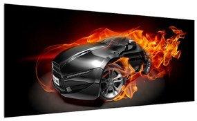 Obraz auta v ohni (100x40 cm)