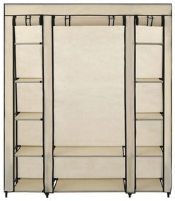 Šatní skříň s přihrádkami a tyčemi krémová 150x45x176 cm textil 282435