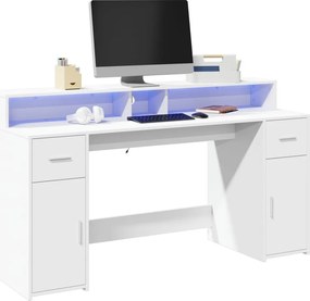 vidaXL Psací stůl s LED světly 160 x 55 x 91 cm kompozitní dřevo [3309431] Barva: Bílá