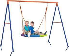 Zahradní houpačka Outsunny pro děti, hnízdová houpačka pro 1-2 děti s vyztuženým kovovým rámem ve tvaru A, 196x172x180cm, vícebarevná | Aosom