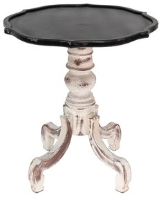 Krémový antik dřevěný stolek s černou odkládací deskou Frances - Ø 66*75 cm