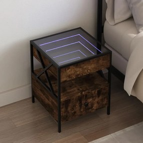 Noční stolek s Infinity LED kouřový dub 40 x 40 x 51 cm