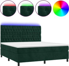 Box spring postel s matrací a LED tmavě zelená 160x200 cm samet 3136314