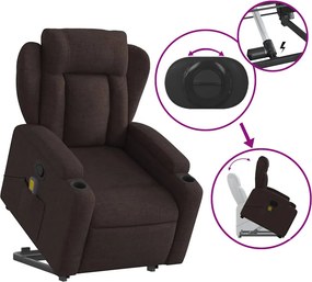Zvedací masážní polohovací křeslo tmavě hnědé textil 3204499