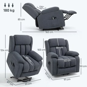 HOMCOM Televizní křeslo s funkcí vstávání, elektrické relaxační křeslo s funkcí ležení, masážní funkcí, 93x91x103 cm, tmavě šedé