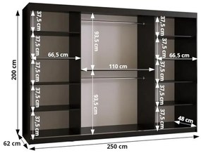 Šatní skříň Kair 2 | 250 cm | černá/jasan světlý
