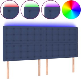 Čelo postele s LED modrá 200x5x118/128 cm textil 3122886