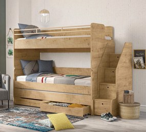 Čilek Patrová postel Mocha Studio pro 3 děti 90x200 cm s úložným prostorem (schody)