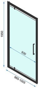 Rea Rapid Swing, 3-stěnový sprchový kout 70 (dveře) x 90 (stěna) x 195 cm, 6mm čiré sklo, černý profil, KPL-009947