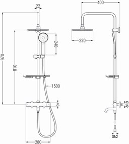 Mexen - KT40 sprchový set s termostatickou vanovou baterií Kai, zlatá, 779004093-50
