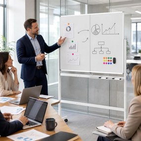 Costway Oboustranná magnetická tabule 120 × 90 cm na stojanu, bílá