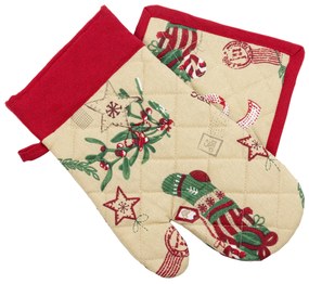 Vánoční set - chňapka a rukavice - Béžová s obrázky