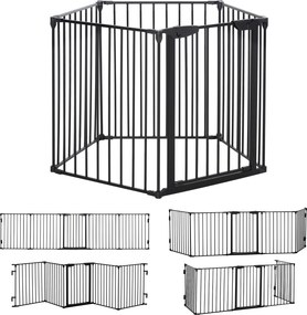 PawHut 2 v 1 výběh pro štěňata 5-TLG Skládací ohrádka s dvířky pro malé a střední psy, DIY ohrádka pro štěňata 300 x 74,5 cm kovová černá