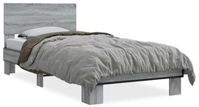 Rám postele šedý sonoma 90 x 190 cm kompozitní dřevo a kov - Default Title