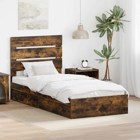 Postel s úložným prostorem se zásuvkou Kouřový dub 90 x 190 cm 3411931