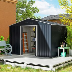 Skl storage shed Outsunny 4,9 m², zahradní kůlna s pultovou střechou, posuvné dveře, základna, 277 x 195 x 192 cm, kůlna na nářadí z pozinkované ocel…