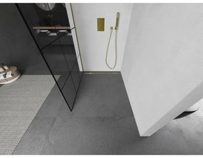Mexen Kioto L, sprchová zástěna Walk-In 100 x 200 cm, 8mm čiré sklo černý vzor, ​​zlatý lesklý profil, 800-100-103-50-77