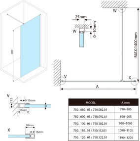 Bruckner Spitza sprchová zastěna WALK-IN 1100 mm 750.110.1