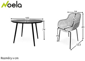 Noela Zahradní jídelní set Wilder + 4x křeslo GABY šedá