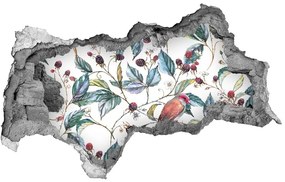 Wallmuralia Nálepka 3D díra na zeď Ostružiny a ptáci 95x73 cm