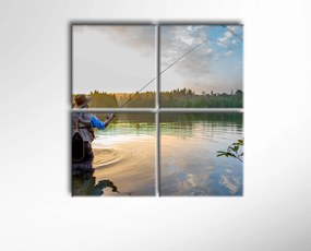 Malvis ® Obraz Rybář ve vodě ROZMĚR (šířka x výška): čtyřdílný čtverec 80x80 cm