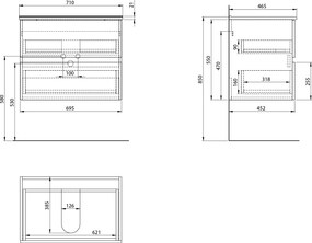 Aqualine Aqualine, PANEDA STRIP umyvadlová skříňka 69,5x55x45,2cm, dub emporio, PN370