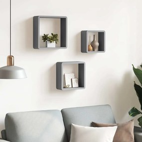 Nástěnné police kostky 3 ks šedé MDF 323954