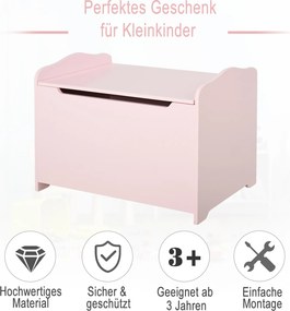HOMCOM Dětské úložné boxy na hračky, rozměry 60L x 40W x 48H cm, s plynovým vzpěrem, MDF, růžová