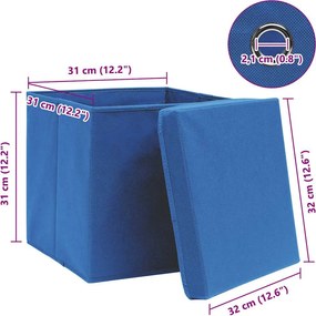Úložné boxy s víky 4 ks modré 32 x 32 x 32 cm textil 288338
