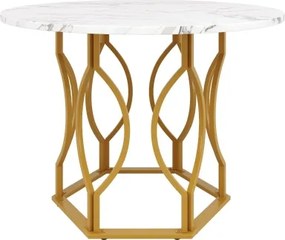 Aosom Kulatý jídelní stůl pro 4 osoby, kuchyňský stůl s MDF deskou a kovovými nohami, 100 x 76 cm, bílá+zlatá F-FC-N620P283668G