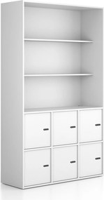 Kancelářská skříň FRAME, 6x dveře, 2x police, 1299 x 450 x 2162 mm, mechanický kódový zámek, bílá