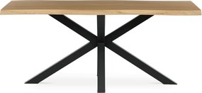 Stůl jídelní, MDF deska, kovová noha ve tvaru hvězdy, dekor divoký dub, černý lak (180 x 90) cm