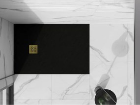 Mexen Stone+, obdélníková vanička z minerálního kompozitu 140 x 100 cm, černá, zlatá lesklá krytka, 44701014-G